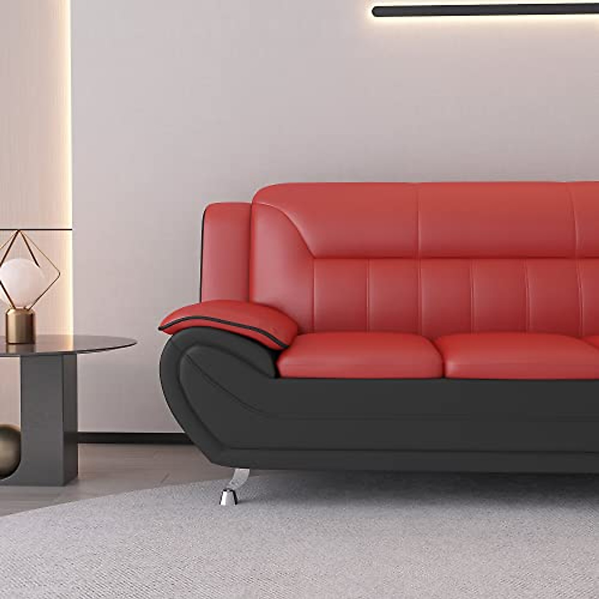 US Pride Furniture Michael Collection Modern Style Faux Leather Couch-Versatile 3 Seater Accent Piece for Living Room, Bedroom or Office-Comfortable Design and Elegant Look, 79" Sofa, Red/Black