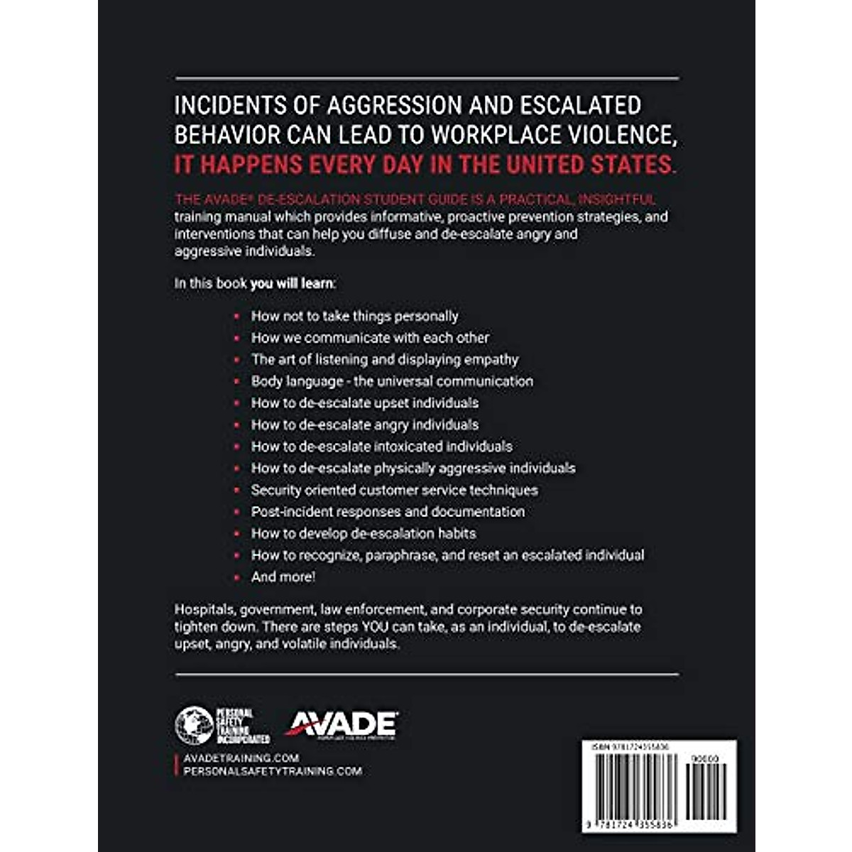 AVADE De-Escalation Student Guide: Education, Prevention & Mitigation for Violence in the Workplace