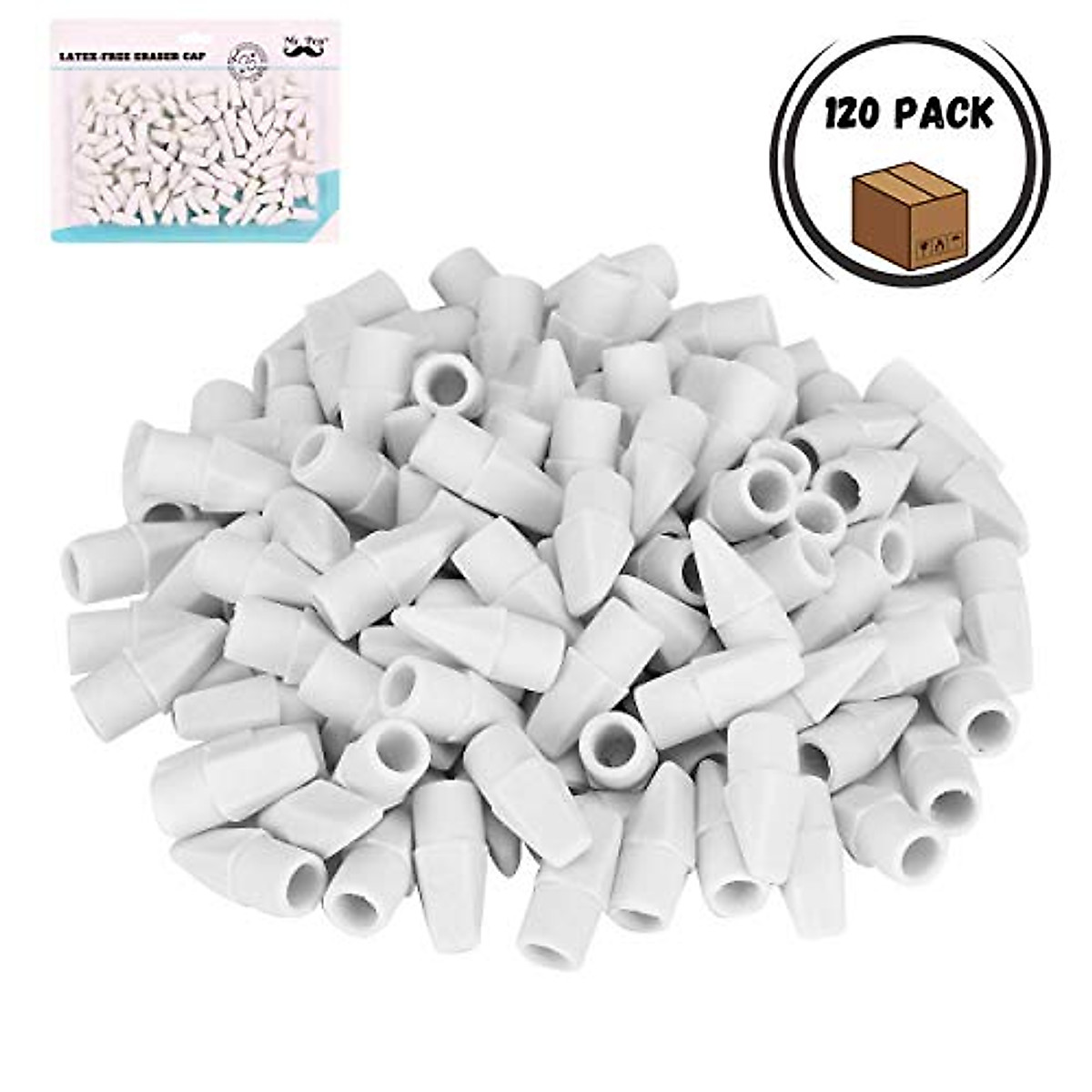 Mr. Pen- White Pencil Top Erasers, 120 pc, Eraser Tops, Eraser Caps for Pencils, Erasers for Pencils Tops, Cap Erasers, Pencil Cap Erasers, Pencil Head Erasers, White Eraser Caps, Pencil Erasers White