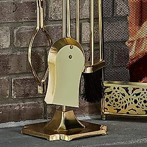 UniFlame Polished Brass Finish 5-Piece Fireplace Tools Set with Heavy Weight Steel Construction