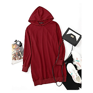 Auxo Women's Long Sleeve Hooded Pockets Pullover Hoodie Dress Tunic Sweatshirt Wine Red 2XL