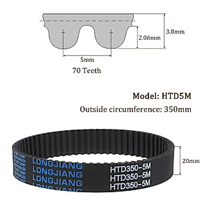 Kozelo HTD5M-350 Close Loop Pulley Timing Belt - [350mm Length x 20mm Width]High Torque Drive Rubber Belt for 3D Printer CNC Machine Use, 70 Teeth, Black