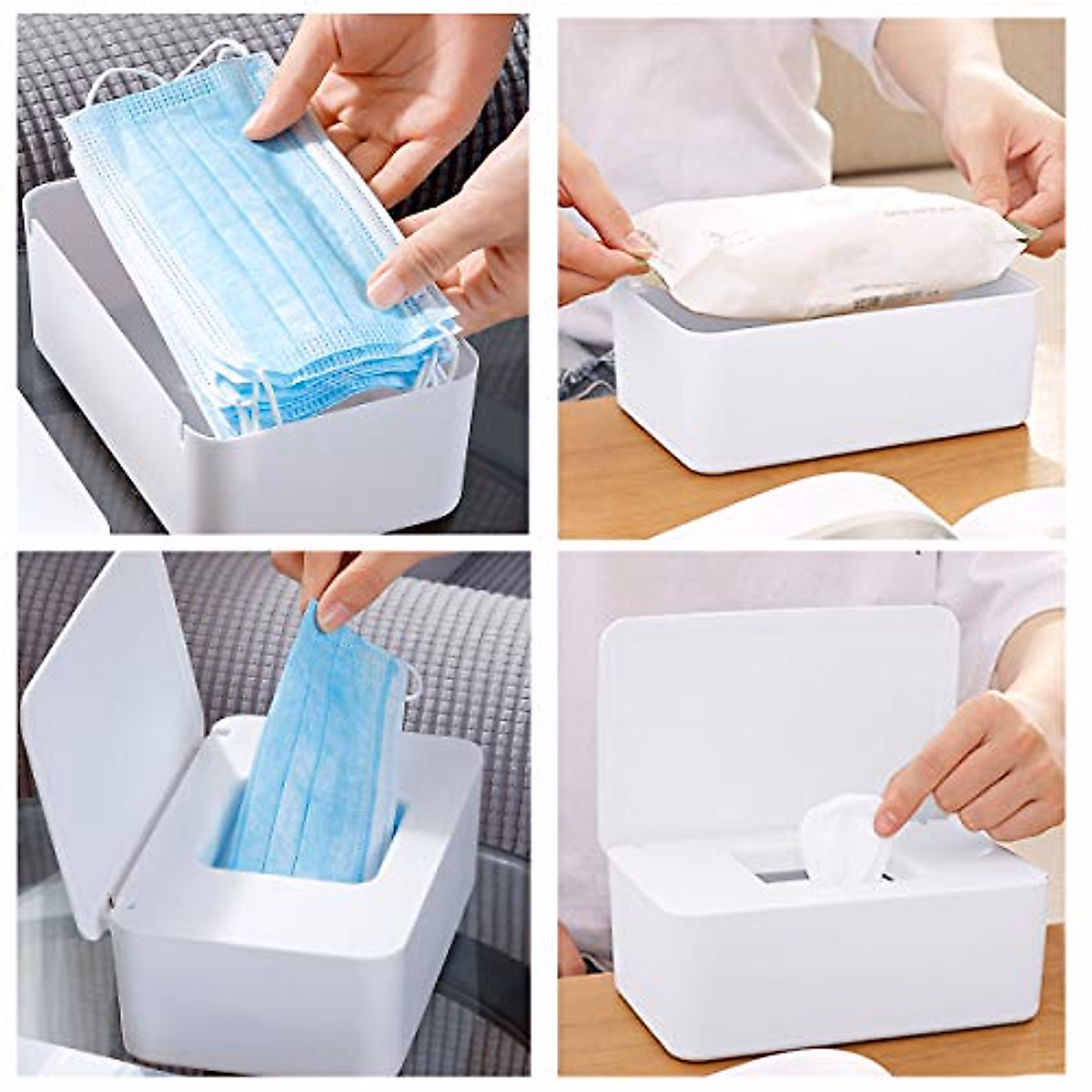 DOERDO 3 PCS Wipe Dispenser and Wet Wipe Pouch Bags Baby Wipe Holder with Lid Wipes Box Tissue Case Box Keeps Baby Wipe Fresh and Safe(White&2 Bags)