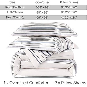 Southshore Fine Living, Inc. 3-Piece King Size Comforter Set, Down Alternative Grey Striped Comforter with Matching Shams, Coverlet Bedspread for California/King Bed, Coastal Stripes Grey