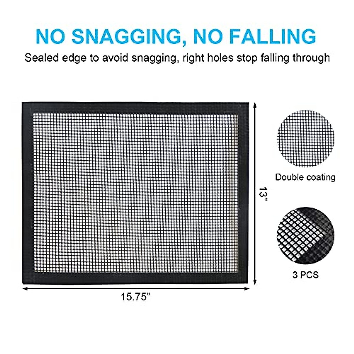WOHLOPL Grill Mesh Mat, Non Stick BBQ Mesh Grilling Mats for Outdoor Grilling, Pellet Smoker, Gas, Charcoal Grill, Heavy Duty, Reusable, Easy to Clean, 16 x 12 Inch,Set of 3