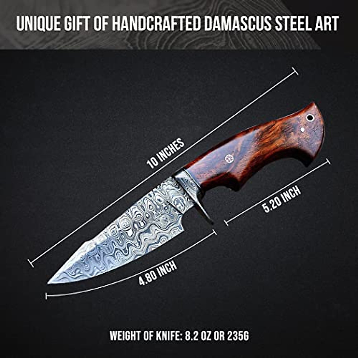 BIGCAT ROAR 10" Handmade Damascus Hunting Knife with Leather Sheath - Ideal for Skinning, Camping, Outdoor - EDC Fixed Blade Bushcraft Knife with Walnut Wood Handle - Predator Hunter