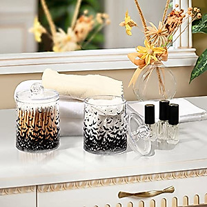 Bats Halloween Clear Plastic Storage Jars with Lids, Bathroom Vanity Storage Organizer Holder Canister for Cotton Swabs,Makeup Sponges, Flossers,Bath Salts,4 Pack