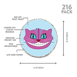 Andaz Press Birthday Chocolate Drop Labels Trio, Fits Kisses Party Favors, Alice in Wonderland - Alice, Cheshire Cat, Happy Birthday, 216-Pack