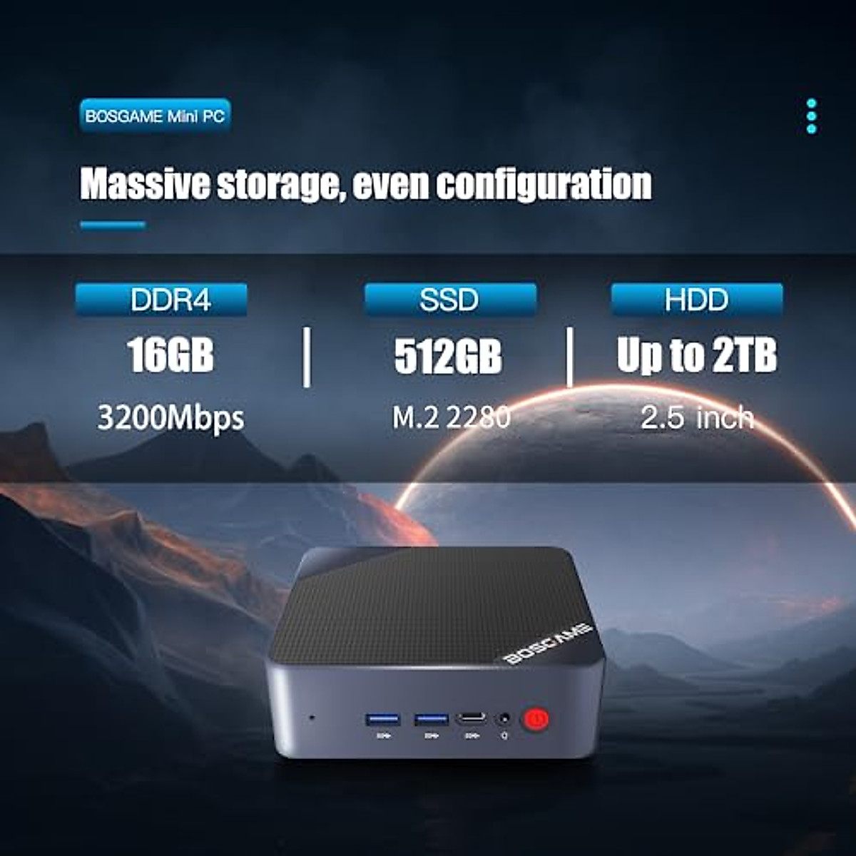 BOSGAME B95 Mini PC Intel 12th Gen N95 (up to 3.4GHz) Mini Desktop Computers W11 Pro 16GB RAM 512GB M.2 SSD, Micro PC Support 4K UHD Dual HDMI & Type-C, Dual WiFi 5, BT 4.2