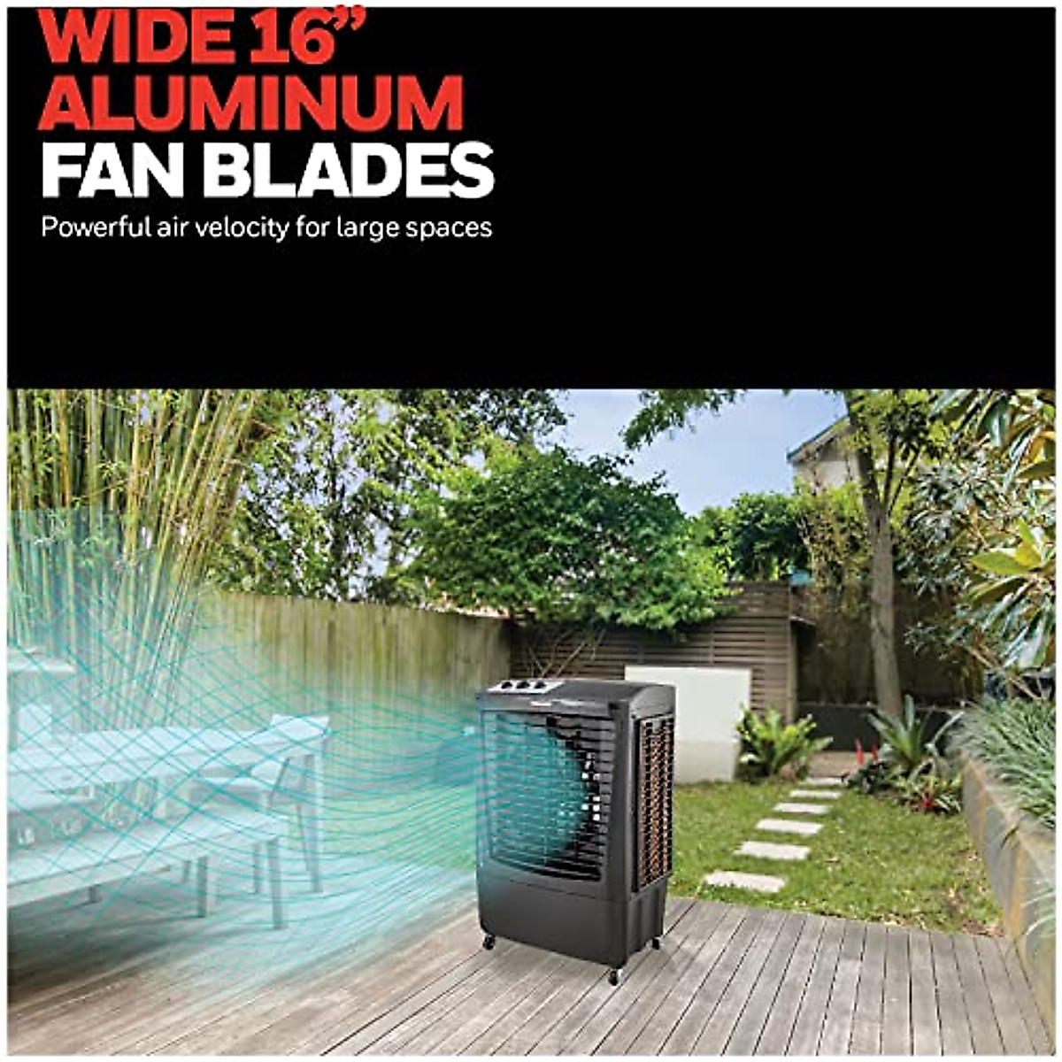 Honeywell 2100 CFM Outdoor Portable Evaporative Cooler & Fan for Patio Area, Deck, Backyard, Garage, Cools up to 850 Sq. Ft. with 3 Speeds and 36 Ft. Air Throw for Large Outdoor Spaces, Black