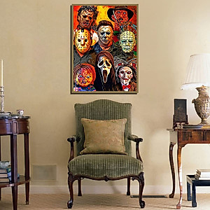 Bysincy 5D Diamond Painting Kits for Adults Halloween Diamond Arts Horror Diamond Painting DIY Full Round Drill for Home Wall Decor and Adults Kids Holiday Gift