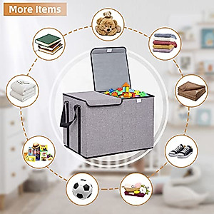 OUTBROS Box Chest Storage Organizer with Double Flip, 17.7 * 11.8 * 11.8 inch Collapsible Sturdy Boxes Organizer Bins with Big Handles, for Nursery, Playroom, Clothes, Blanket, Bedroom (2 Pack, Grey)