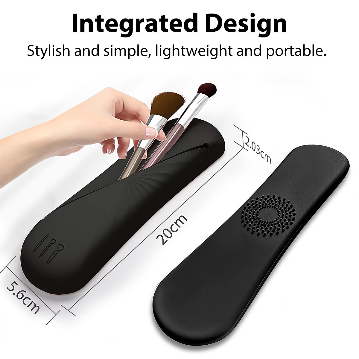 AbluFirst Travel Makeup Brush Holder, Trendy Portable Silicone Makeup Brush Organizer, Cosmetic Brushes Bag, Soft and Durable Makeup Tools Box for Travel, Daily, Gift (Black)