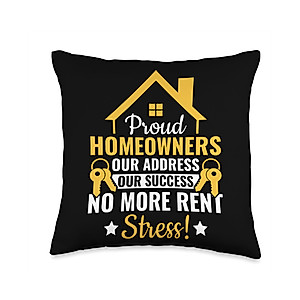 Gifts for New House Owners & First Time Home Owner Proud Homeowners-Our Adress Our Success No Rent Stress Throw Pillow, 16x16, Multicolor
