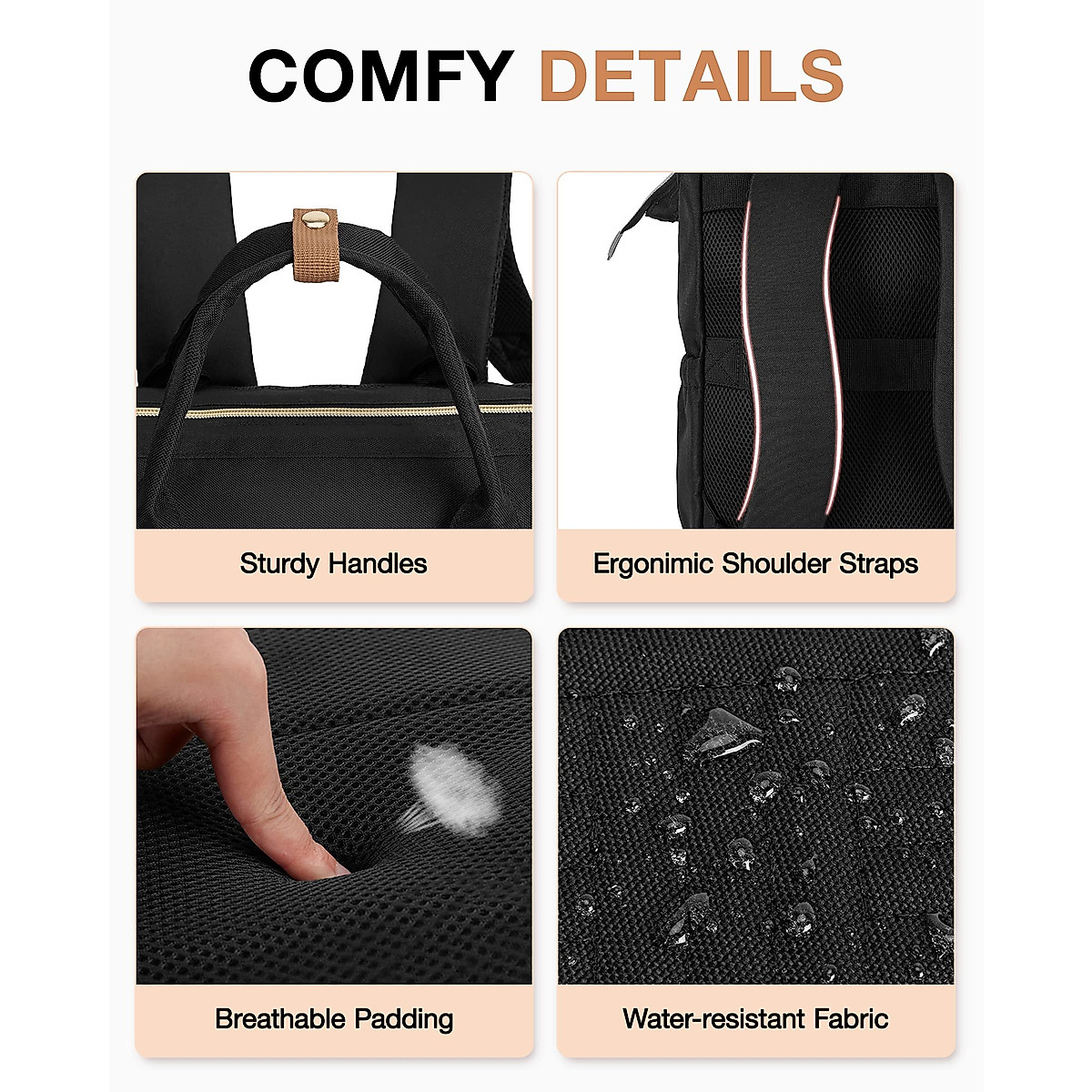 BAGSMART Backpack for Women, Laptop Backpack Fits 15.6 Inch Computer, Teacher Backpack, Bookbags with Charging Port Hole for College Work Business, Black