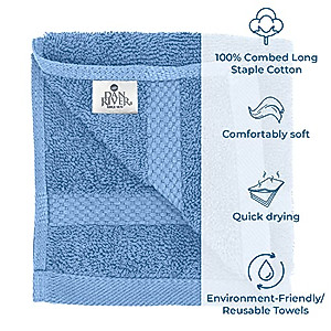 DAN RIVER 100% Cotton Face Towels 12 Pack - Premium Quality Washcloths Soft and Highly Absorbent Towels for Bathroom, Spa, Gym - Quick Dry Essential for Body and Daily Use 12x12 in, 600 GSM – M Blue