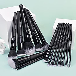 Bueart Design 16Pcs ULTRA SOFT Black labeled DENSE HAIR Makeup Brushes set Contains large powder Flat Foundation Ultimate Blending Make up Brush set Blush Face Brush Concealers contour Eyeshadow