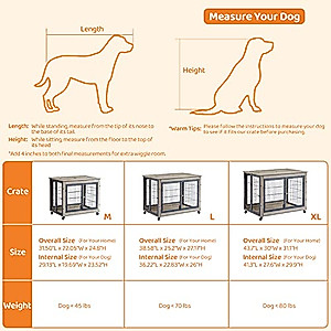 IchbinGo Dog Crate Furniture, Wooden Dog Crate Table, 38.5" Dog Kennel with 3 Doors, Flip-up Top Opening and Wheels, Decorative Pet Crate Dog House for Large/Medium/Small Dog Indoor Use (Rustic Grey)
