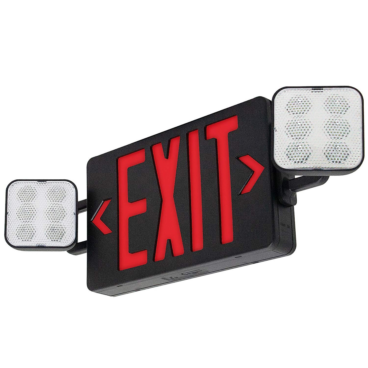 LFI Lights | UL Certified | Hard Wired | LED Exit Light Combo | 180° Adjustable Head Lamps | Black Housing | Red Lettering | 2 Pack | COMBOLGRBBBx2