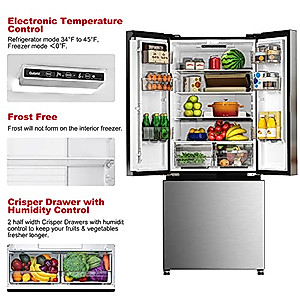 Galanz GLR16FS2D08 3 French Door Refrigerator with Bottom Freezer & Adjustable Thermostat, 16 Cu Ft, Stainless Steel