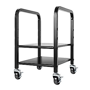 Computer Tower Stand, 360Tronics Adjustable Desktop ATX-Case CPU Holder, 2-Tier PC Rolling Stand Mobile Steel Desktop Case Stand Cart with 4 Locking Wheels for Office Home, Black