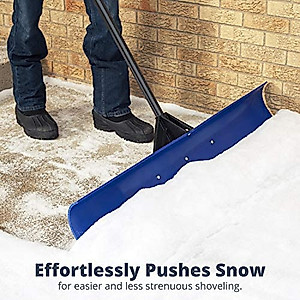 The Snowcaster 48 Inch Snow Pusher & Barn Shovel 48UPH | Heavy Duty 48” X 9.5” Polyethylene Blade | Snow Removal - Driveway, Doorway, Sidewalks | Commercial & Residential – Blue