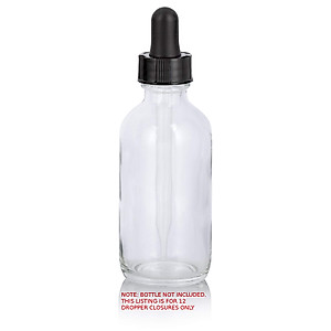 Black Straight Tip Glass Dropper Closure Top for 2 oz / 60 ml (20-400 Neck Size) Boston Round Bottles - 12 Pack