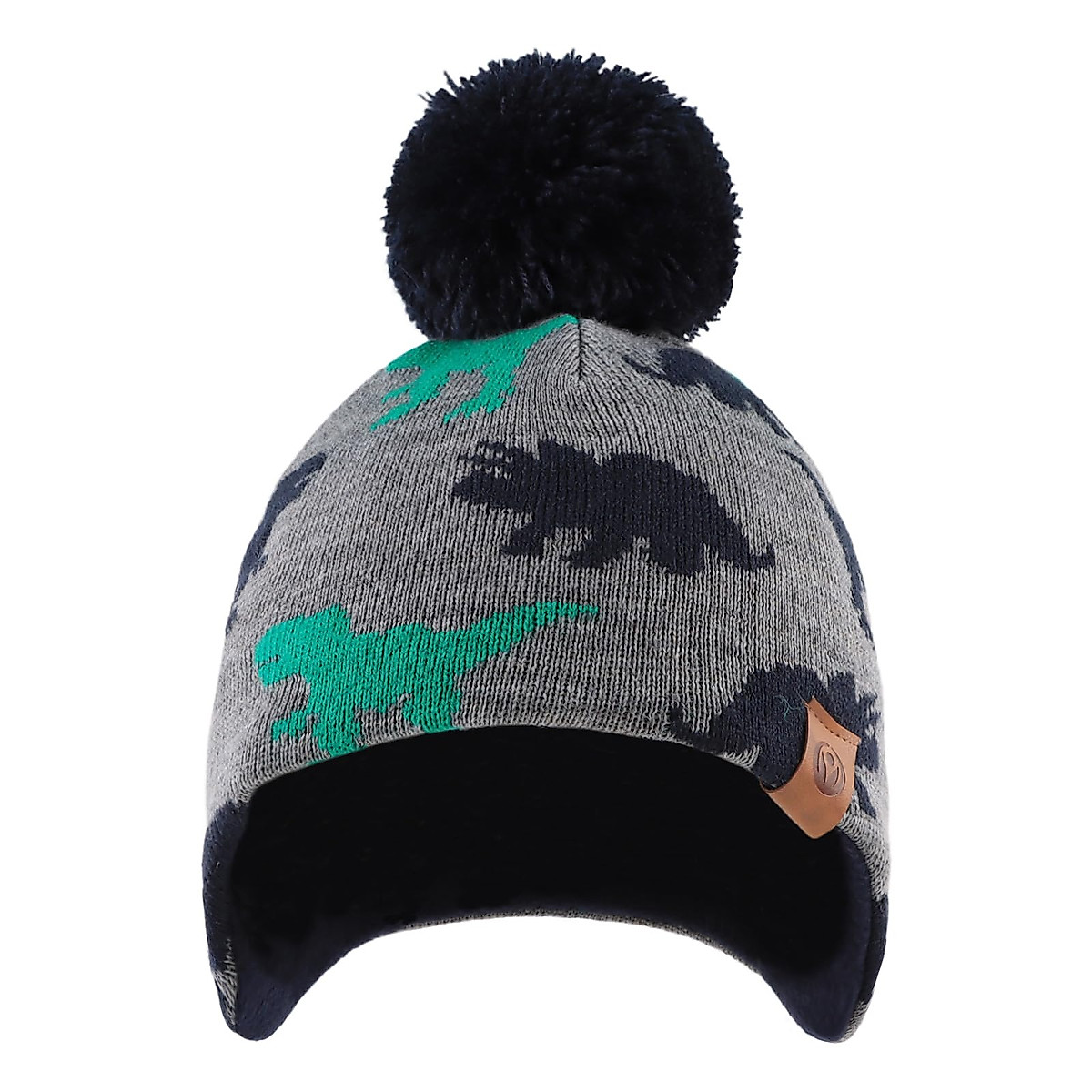 Knitted Baby Hat Scarf Set Winter Warm Boys Girls Beanie Fleece Lining Toddler Kids Hat with Pompom (Gray Dinosaur Hat, M)