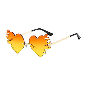 ENTHYI Melting Heart Flame sunglasses Women/men Trendy Rimless Party Cute Prom Glasses Novelty Heart Fire Flame Eyewear (orange)