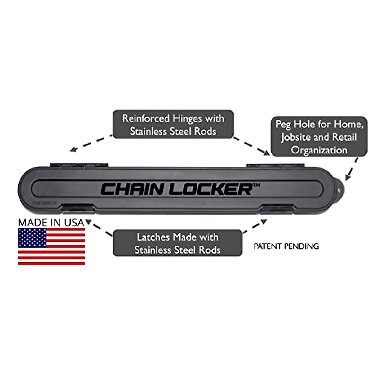 Chain Locker Original Chainsaw Chain Storage Case Orange Organization Box Universal for 6”, 8”, 10”, 12”, 14”, 16”, 18” and 20” Blade Chains Made in USA
