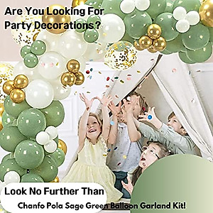 Chanfo Pola Sage Green Balloon Garland Arch Kit 18" 12" 10" 5" Different Sizes, Oh Baby Shower Olive Green Balloons White Metallic Gold Confetti Balloons for Party Birthday Decorations