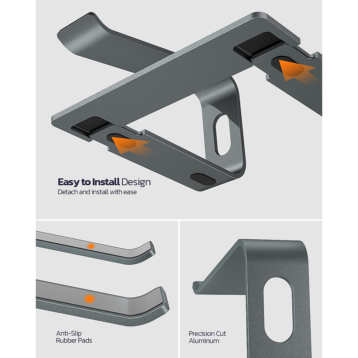 Nulaxy Laptop Stand, Ergonomic Aluminum Laptop Computer Stand, Detachable Laptop Riser Notebook Holder Stand Compatible with MacBook Air Pro, Dell XPS, HP, Lenovo More 10-15.6” Laptops