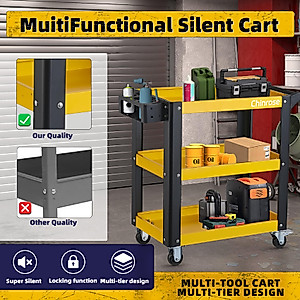 3 Tier Rolling Tool Cart, 3 Shelves Steel Utility Cart, for Warehouse & Repair Shop, 1000Lbs Load Capacity