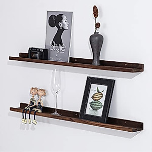 AZSKY 36 Inch Wall Mounted Floating Shelves for Home Decoration,Picture Display Wall Ledge Shelf for Bedrooms,Office,Living Room, Kitchen, Deep Walnut Wood Wall Shelf,3 Same Sizes