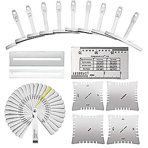 TIMESETL 17 Pcs Guitar Luthier Tools Including 4 Guitar Notched Radius Gauges, 9 Understring Radius Gauge Luthier Tools, 32 Blades Feeler Gauge, String Action Gauge Ruler and 2 Fingerboard Guards