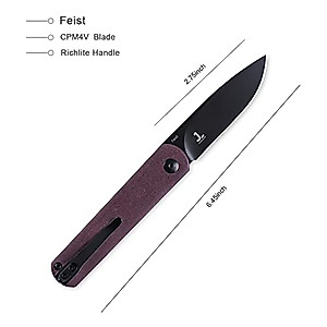 Kizer Feist EDC Pocket Knife, 4V Steel Blade and Richlite Handle Folding Knife for Office, Outdoor, Daily Carry, Ki3499R3