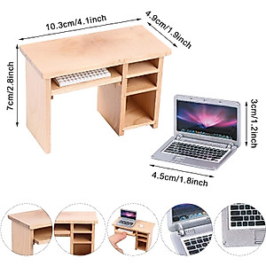 Dollhouse Miniature Laptop Computer and Office Table Doll House Simulation Notebook Accessories for Doll 1/6 1/12 Miniatures Pretend Play