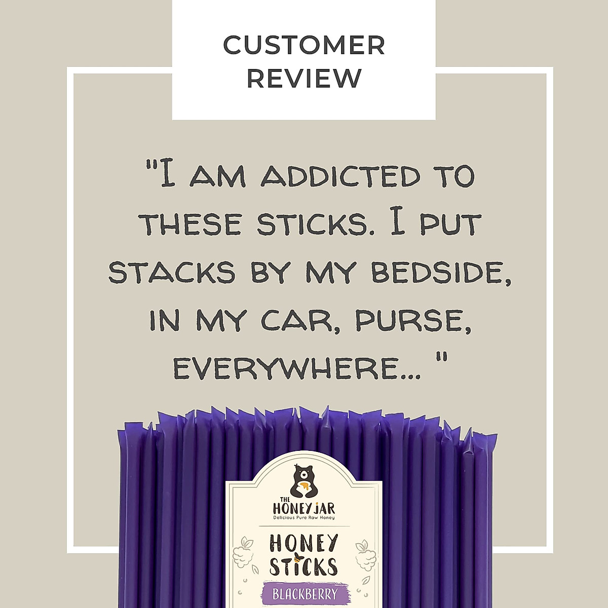 The Honey Jar Blackberry Flavored Honey Sticks - Pure Honey Straws For Tea, Coffee, or a Healthy Treat - One Teaspoon of Flavored Honey Per Stick - Made In The USA with Real Honey - (100 Count)