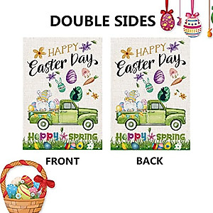 Happy Easter Day Garden Flags, Gnome Eggs Truck Vertical Double Sized Burlap Flag for Spring House Yard Outdoor Decor 12.5 x 18 Inch (Multi)