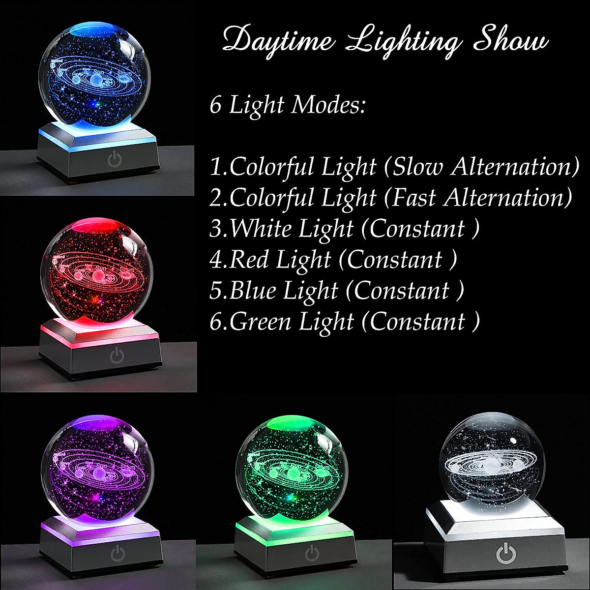 3d Solar System Model Crystal Ball 80mm 3.15inch - Outer Space Astronomy Gifts Room Decor Crystal Sphere Unique Gifts For Men Him Best Birthday Dad Physics Science Teacher Night Light Planet Lamp