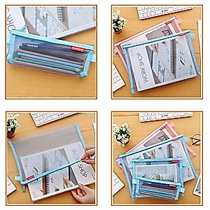 Desktop Calculator and 5pcs Mesh Zipper Pouch Bundle, 12-Digit Battery Solar Powered LCD Display Big Button Calculator, A4 A5 A6 Lightweight Nylon File Folders Document Organizer Cosmetic Bags