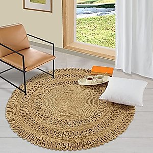 GRUHUM Round Jute Area Rug 3ft Natural Fiber Collection Handwoven Boho Charm Farmhouse Jute Area Rug Soft Braided Rug for Indoor Outdoor Kitchen Bedroom Living Hallways Enterways