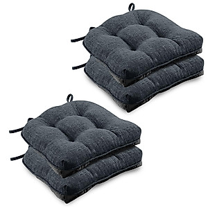 Wellsin Chair Cushions for Dining Chairs 4 Pack, 15.5" X 15.5" Kitchen Chair Cushions with Ties and Non-Slip Backing, Tufted Shredded Memory Foam Kitchen Chair Pads, Navy