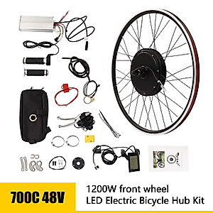 RIAHNEAH 700CC 48V E-Bicycle Conversion Kit, 1200W Front Wheel Electric Bicycle Pedal Assist Sensor Hub Conversion Kit, Motor Kit Universal Motor Wheel Kit with LCD Instrument