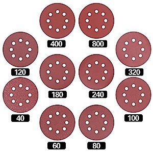 Swpeet 100 Pcs Sanding Discs Sandpaper Hook and Loop Pads for Circular Sander Grits Sanding Sheets 10 Sizes - 40/60 / 80/100/ 120/180 / 240/320 / 400/800 Grits