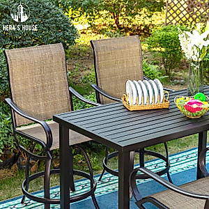 HERA'S HOUSE Outdoor Swivel Bar Stools, Counter Bar Height Patio Bar Stool Chairs with Solid Back & Armrest, All Weather Textilene Sling Fabric Chair for Deck Lawn Garden