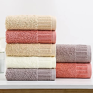 sense gnosis Khaki Hand Towels Set of 2 Decorative Long Terry Striped Pattern 100% Cotton Soft Absorbent Hand Towel for Bathroom 13 x 29 Inch