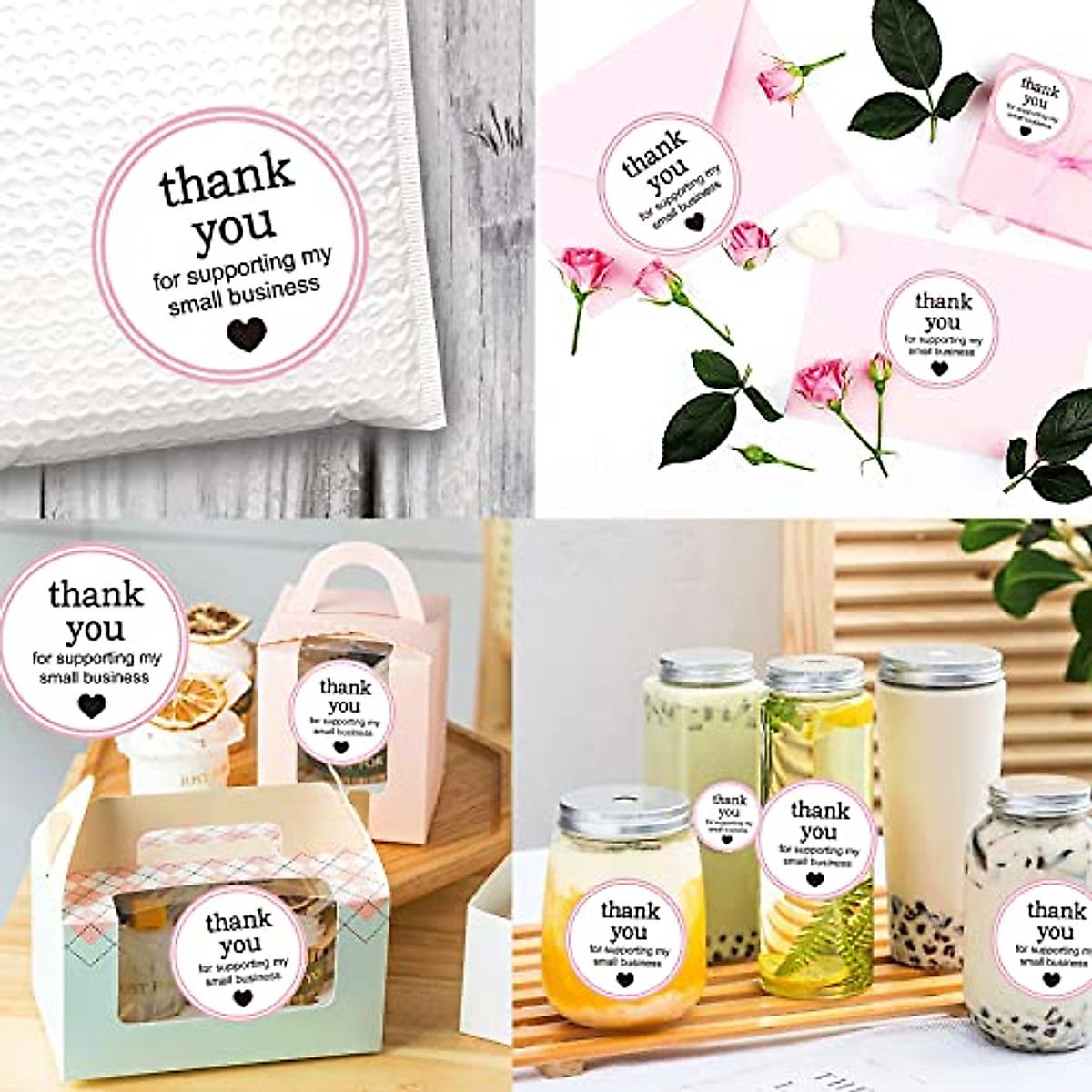 1.5 Inch Pink Merry Christmas Thank You for Supporting My Small Business Stickers with Hearts - Heart Thank You Present Gift Labelsfor Envelope Sealing,Business Packaging and Gift Wrap 500Pcs