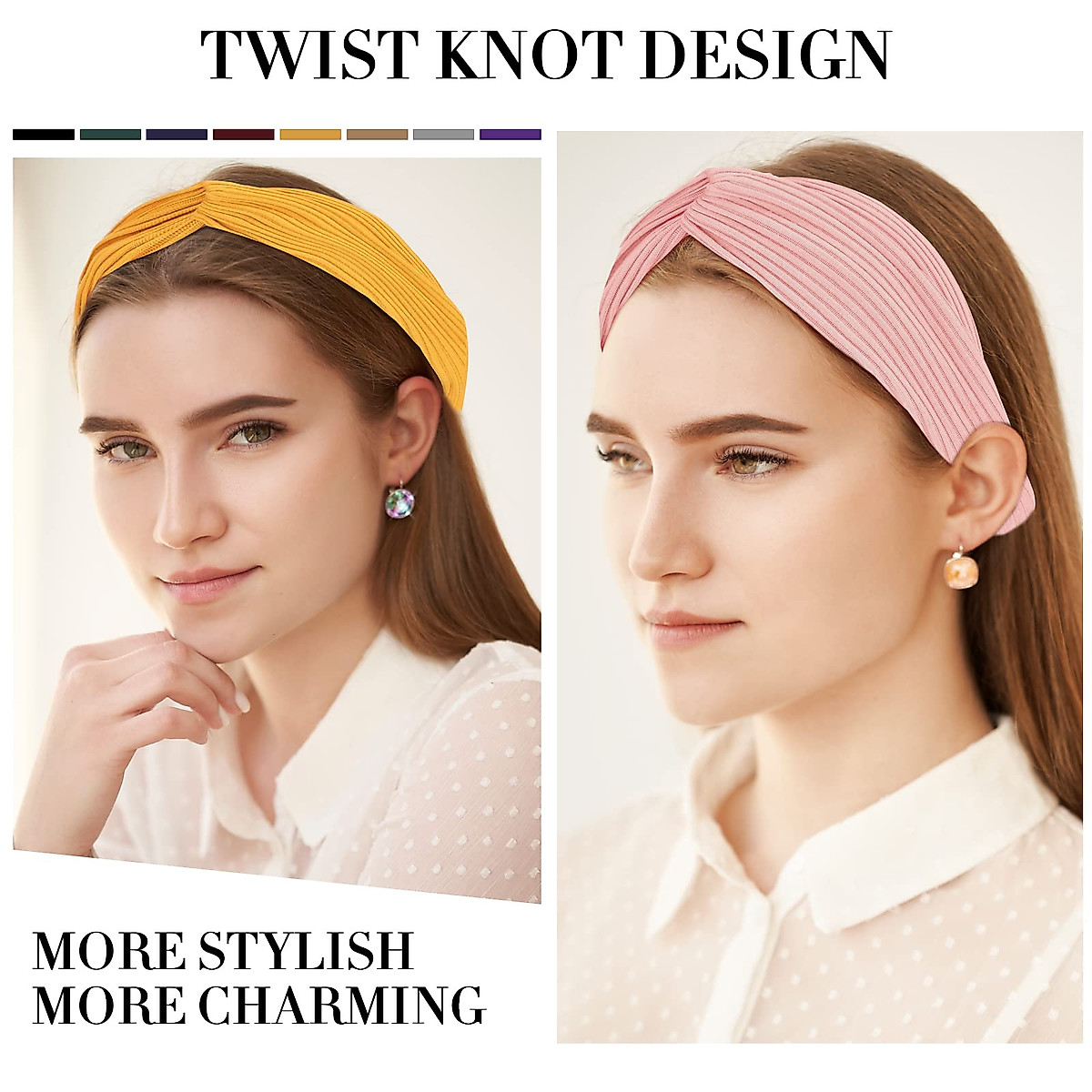 20 Pcs Boho Vintage Elastic Criss Cross Turban Head Wraps - Solid Color Stretchy Hair Accessories for Women's Yoga and Workout