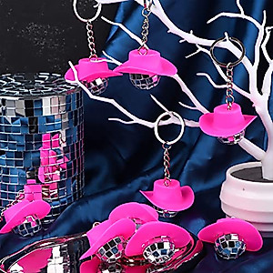 Alabelleza 18pcs Cowboy Hat Disco Ball Keychain Pink Hat Disco Ball Decorations Mini Disco Ball Ornaments Disco Ball Party Decorations Cowgirl Accessories